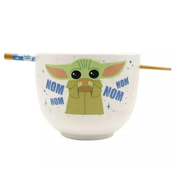 Star Wars | Dining | 3 For 3 Baby Yoda Grogu Nom Nom Ceramic Ramen Noodle Rice Bowl Wchop Sticks ...
